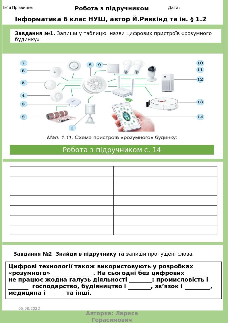 Цифрові пристрої та цифрові технології Інформатика 6 клас НУШ Інші
