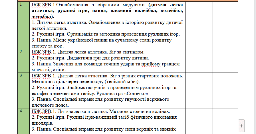 Календарне планування з програмою з фізичної культури для 6 класу НУШ 1 Дитяча легка атлетика2