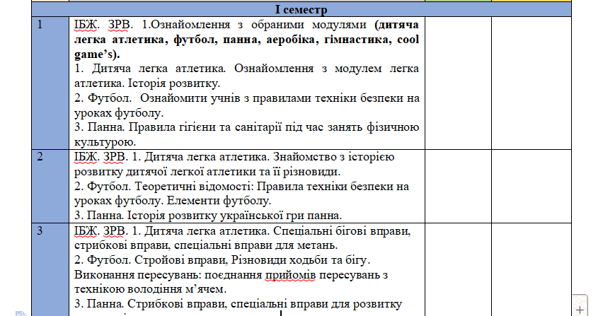 Календарне планування з програмою з фізичної культури для 5 класу НУШ 1 Дитяча легка атлетика2