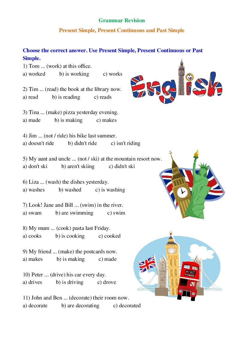 Grammar Revision. Present Simple, Present Continuous and Past Simple | Інші методичні матеріали ...