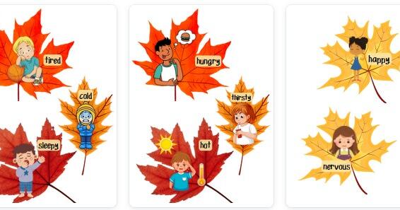 Картки Emotions (autumn leaves) | Інші методичні матеріали. Англійська мова
