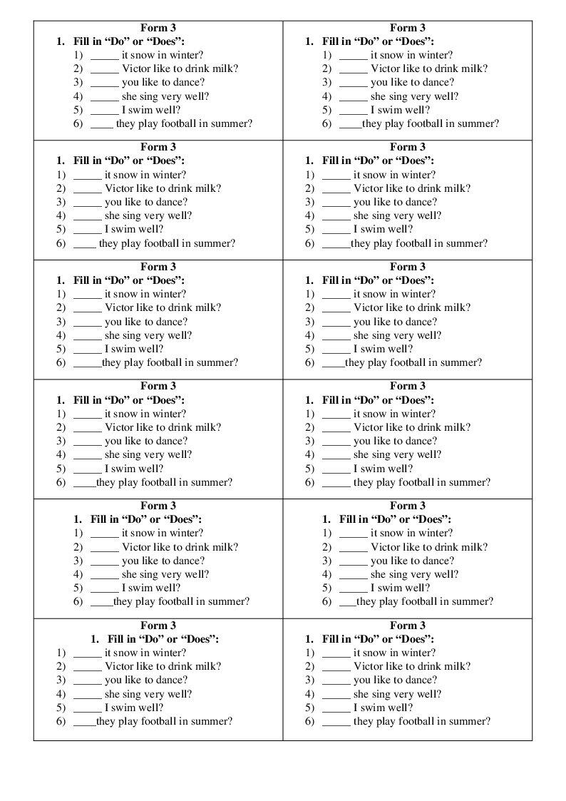Worksheets на тему Present Simple (do|does) | . Англійська мова
