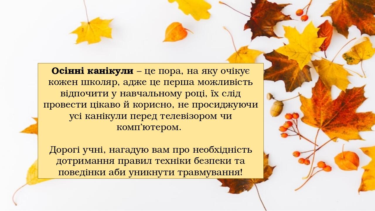Правила поведінки під час осінніх канікул Презентація Група