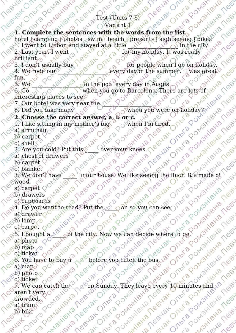 Діагностувальна робота до підручника Prepare 6 (units 7-8) | . Англійська мова