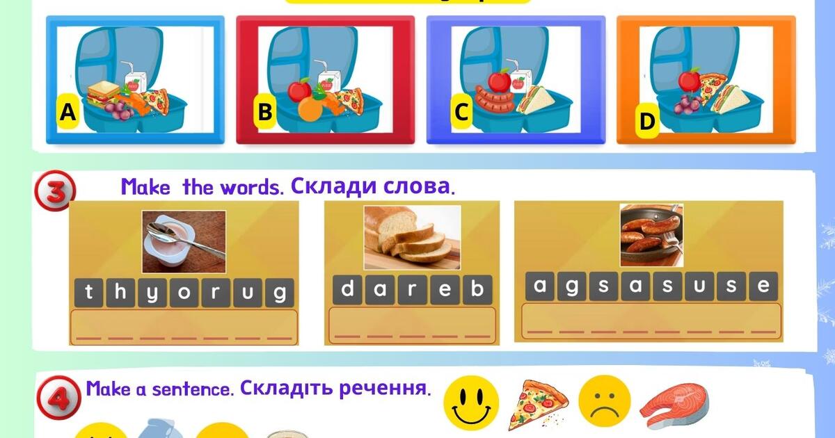 Діагностична робота 2 клас ( англійська мова) Start up 2 Unit 3 Tasty food | . Англійська мова