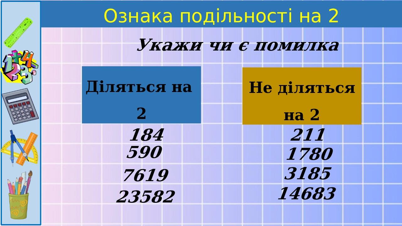 Презентація "Ознака подільності на 2, 5, 10" | Презентація. Математика