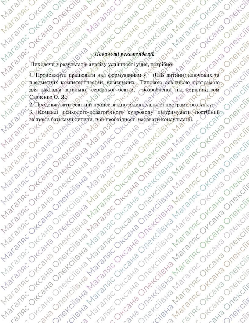 АНАЛІТИЧНИЙ ЗВІТ про ефективність виконання ІПР учня 4 класу за І