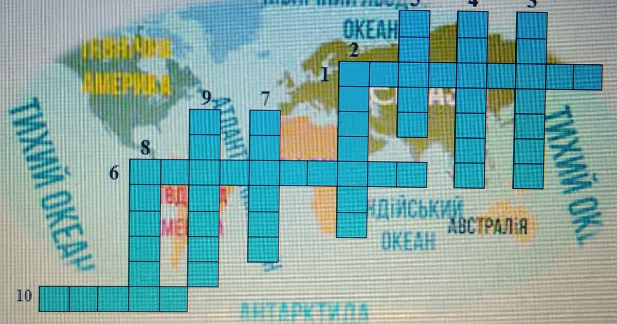 Кросворд з ЯДС для учнів 4 класу за підручником Т Гільберг на тему Материки океани та частини